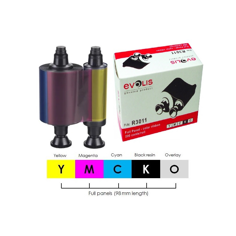 Ribbon color EVOLIS R3011 5 paneles YMCKO 200 impresiones para PEBBLE ...